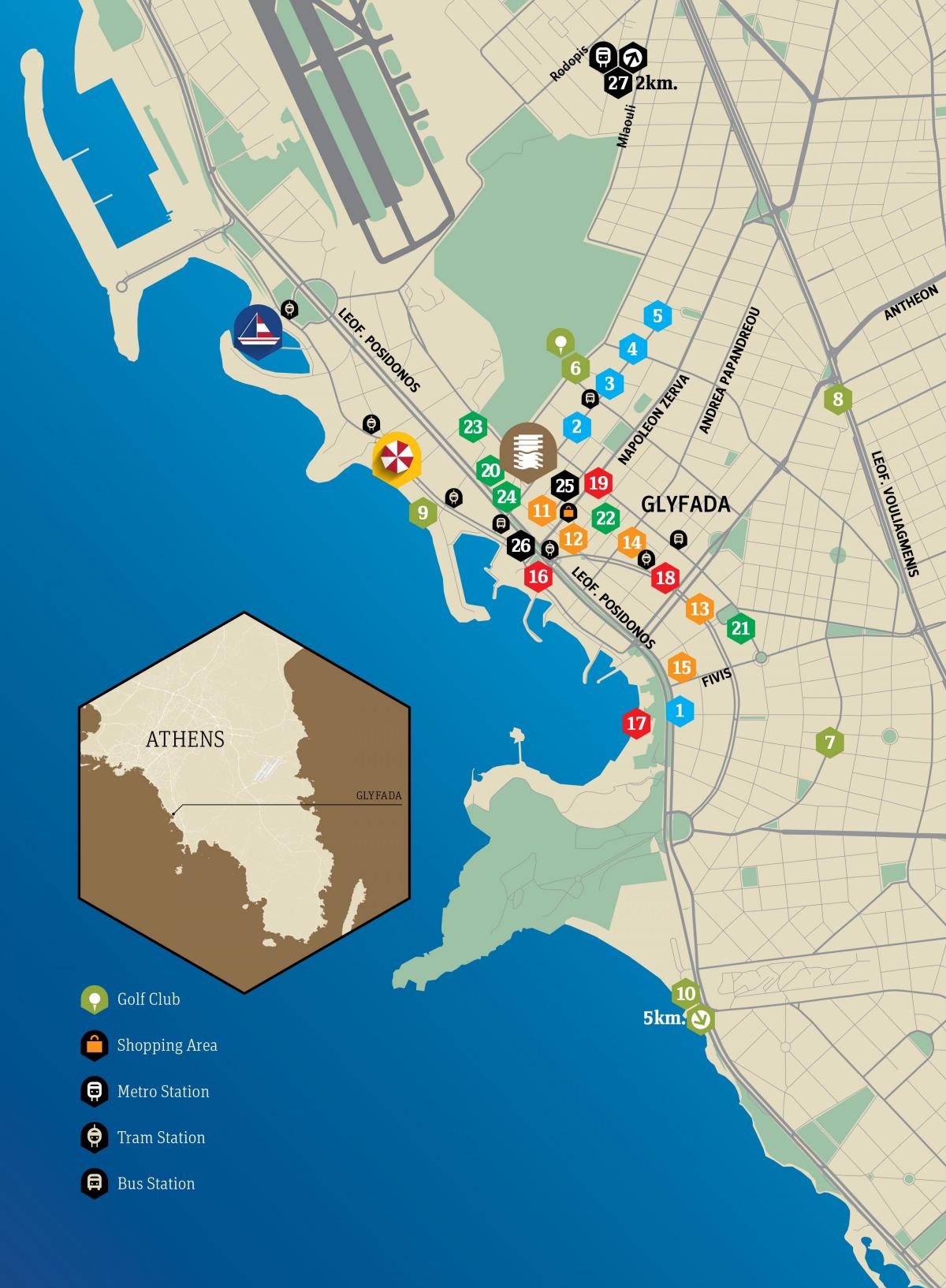 Glyfada Athens map - Glyfada map Athens (Greece)